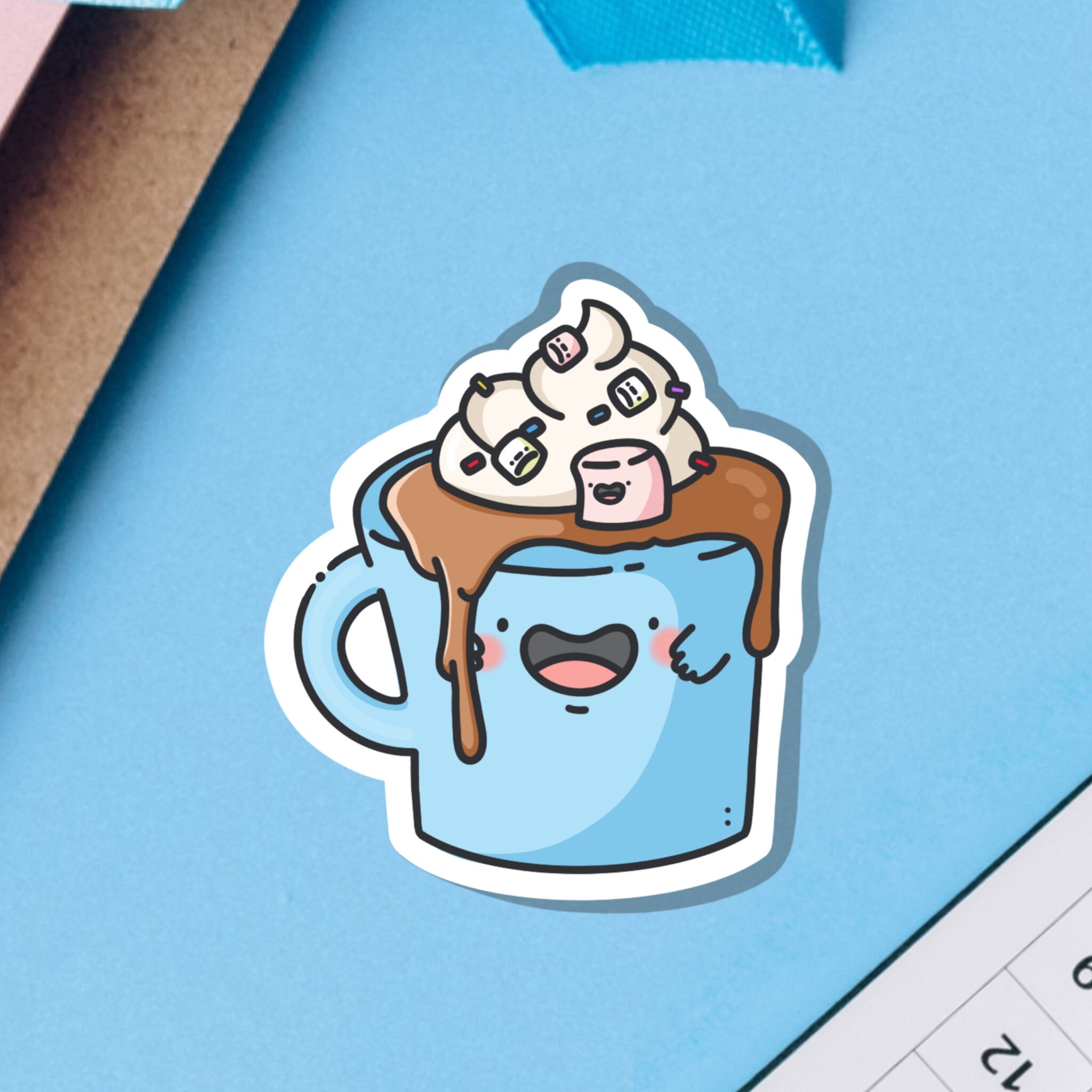 Hot Chocolate Vinyl Sticker Kawaii Hot Chocolate Stickers | Etsy