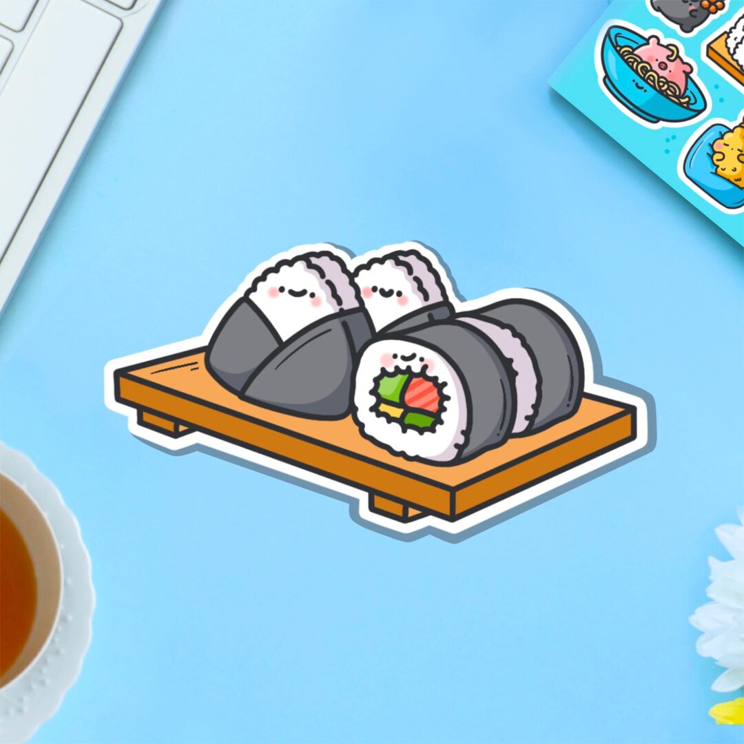 Sushi Plate Vinyl Sticker | Kawaii Sushi Stickers | Cute Vinyl Sticker ...