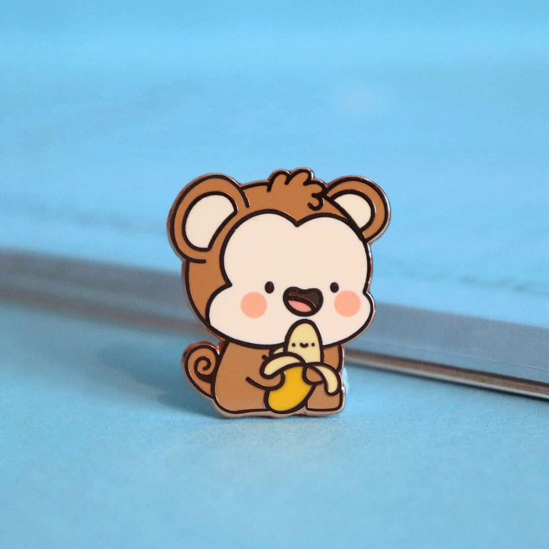 Monkey Enamel Pin | Kawaii Monkey Pin | Rose Gold Pin | Hard Enamel Pin ...