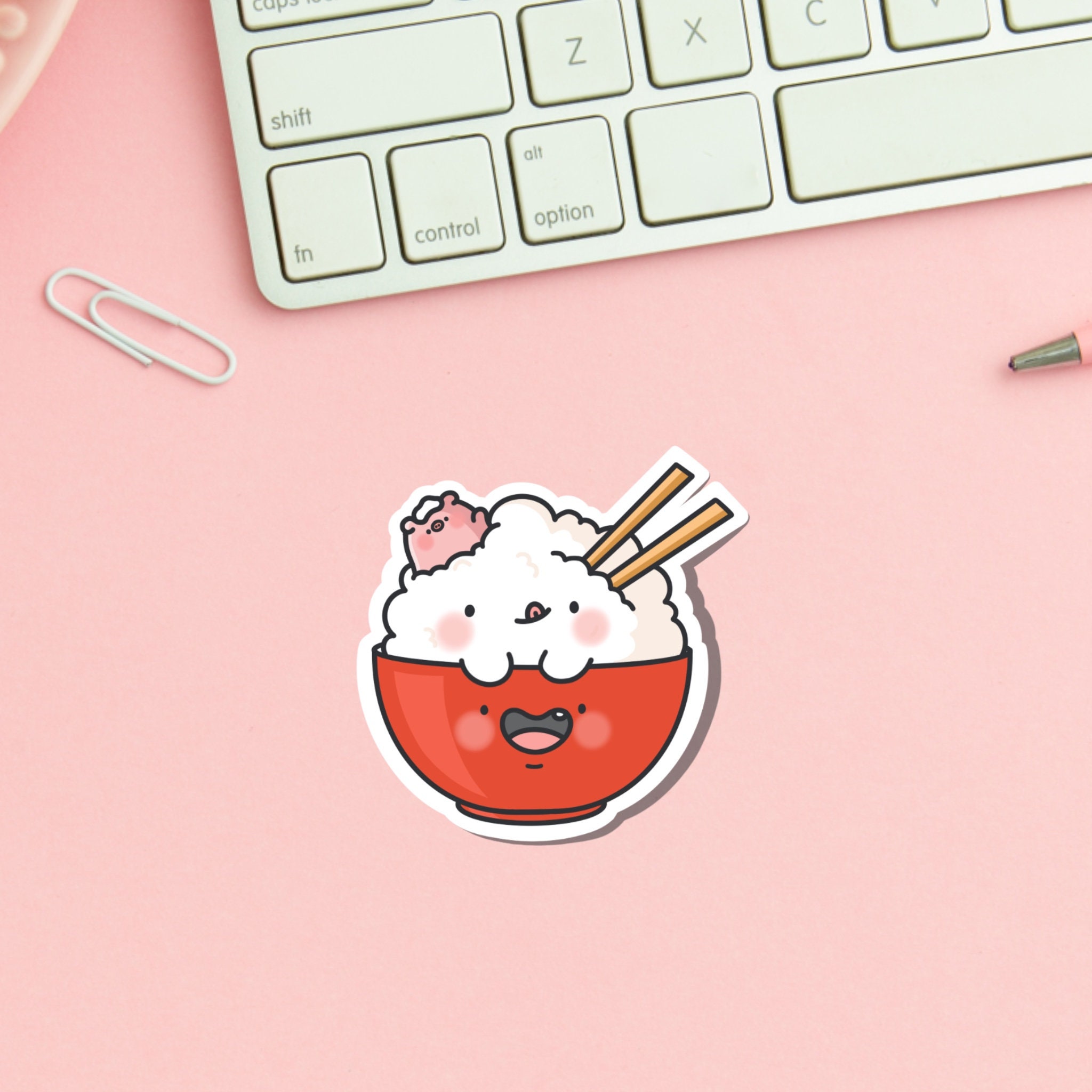 Cute Rice Bowl Vinyl Sticker Kawaii Stickers Rice Stickers | Etsy
