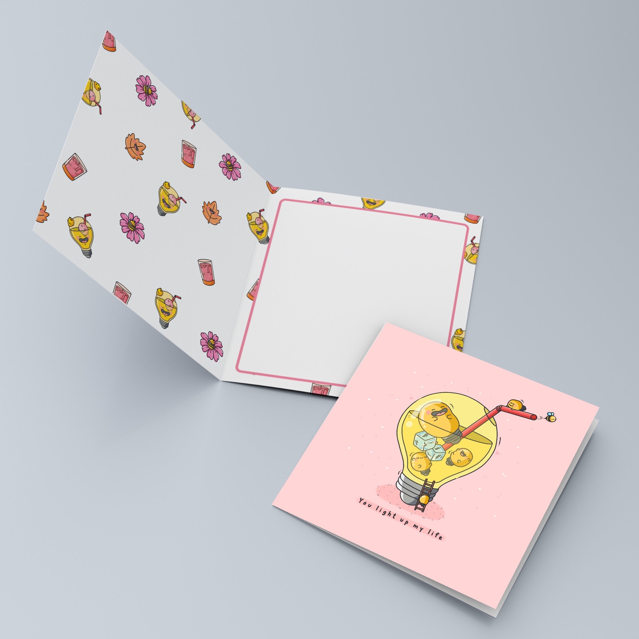 Cute Light Bulb Card Cute Kawaii Lightbulb Card Cards for | Etsy