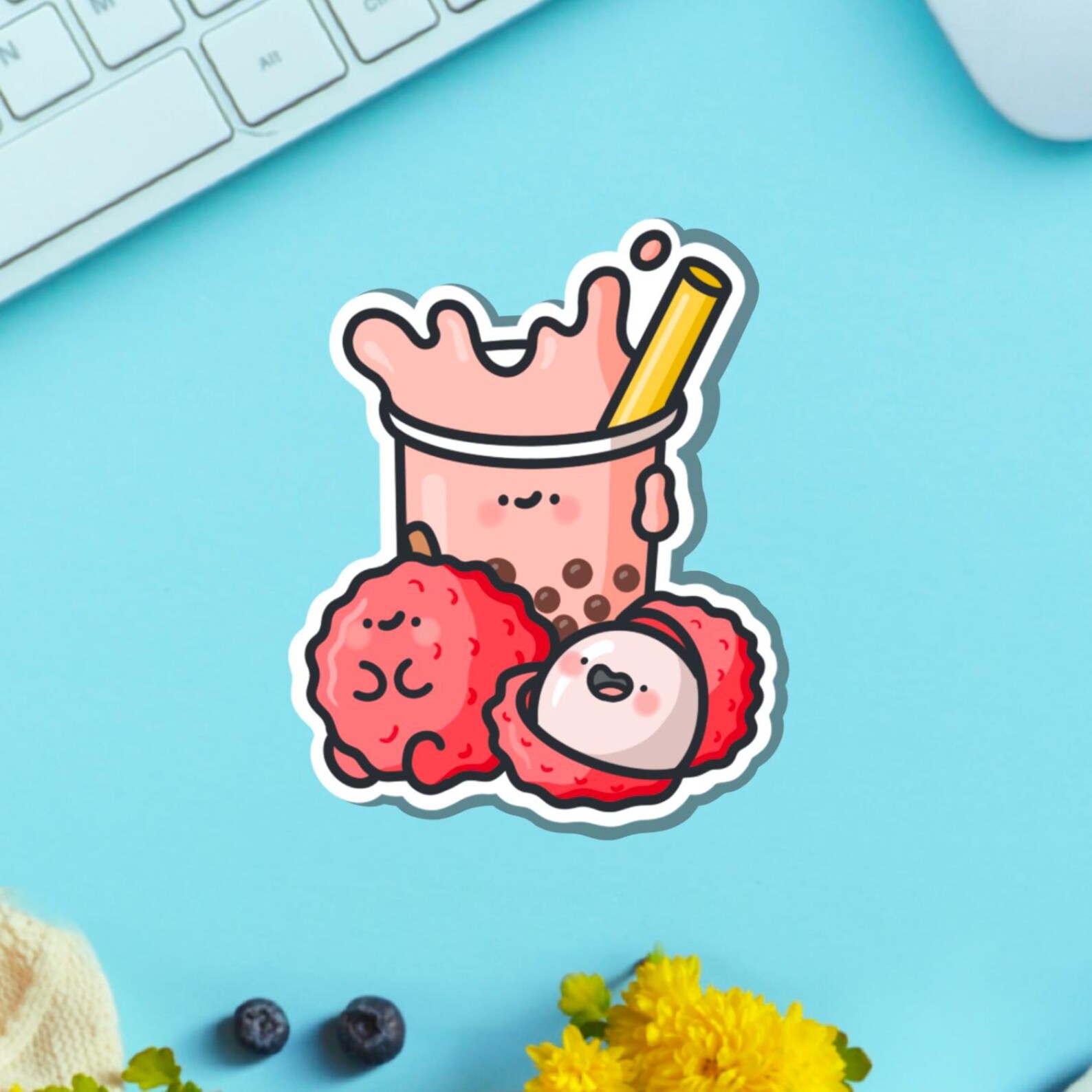 Lychee Bubble Tea Vinyl Sticker Kawaii Boba Stickers Cute Vinyl Sticker ...