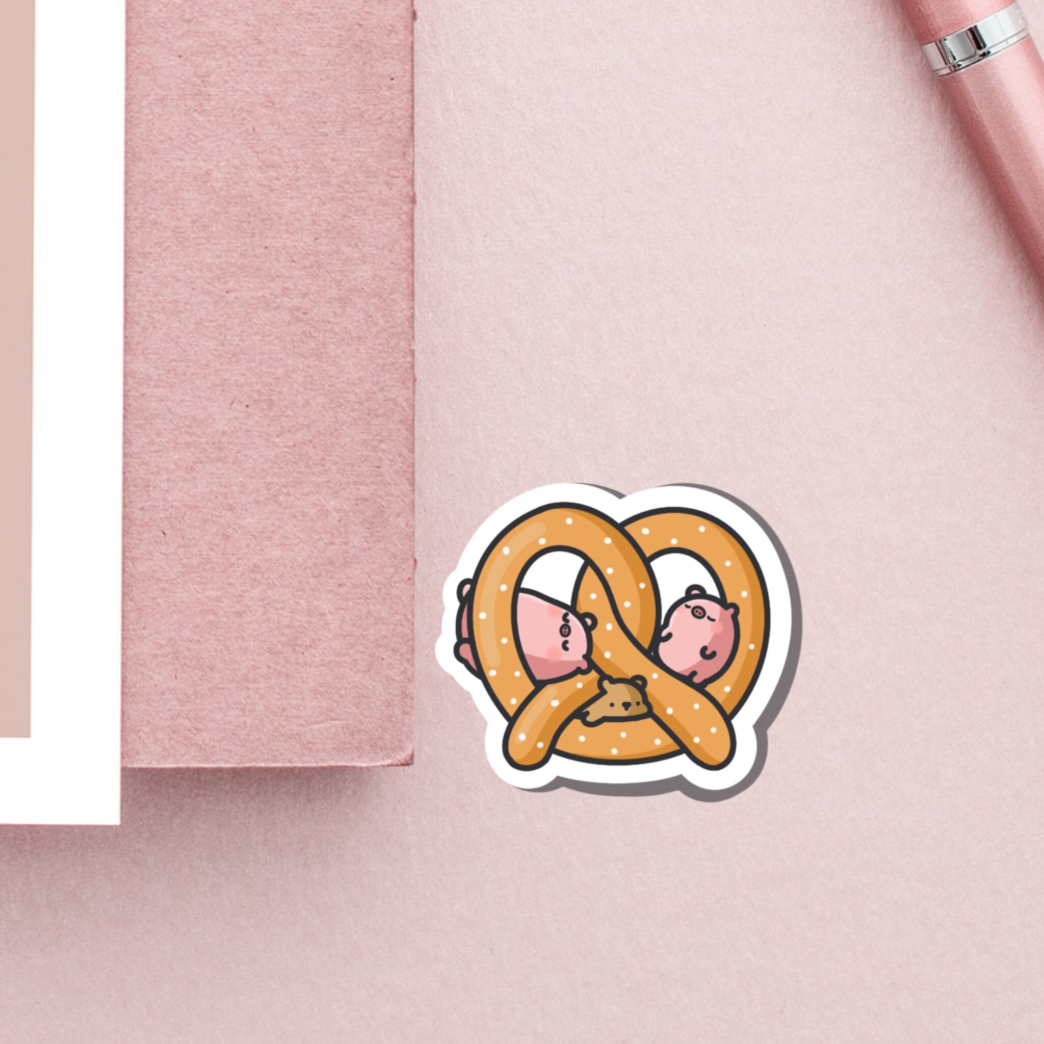 Cute Pretzel Vinyl Sticker Kawaii Stickers Pretzel Stickers | Etsy