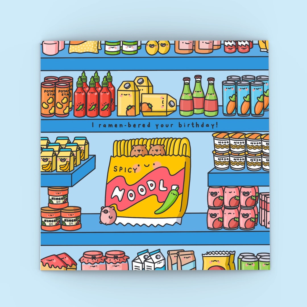 Cute Noodle Birthday Card - Kawaii Noodles Card, Cup Noodles | Cards ...