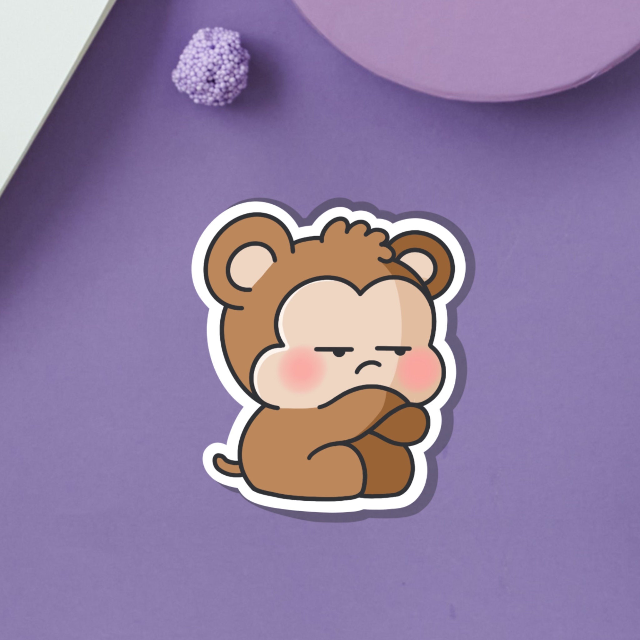 Cute Grumpy Monkey Vinyl Sticker Kawaii Monkey Stickers | Etsy
