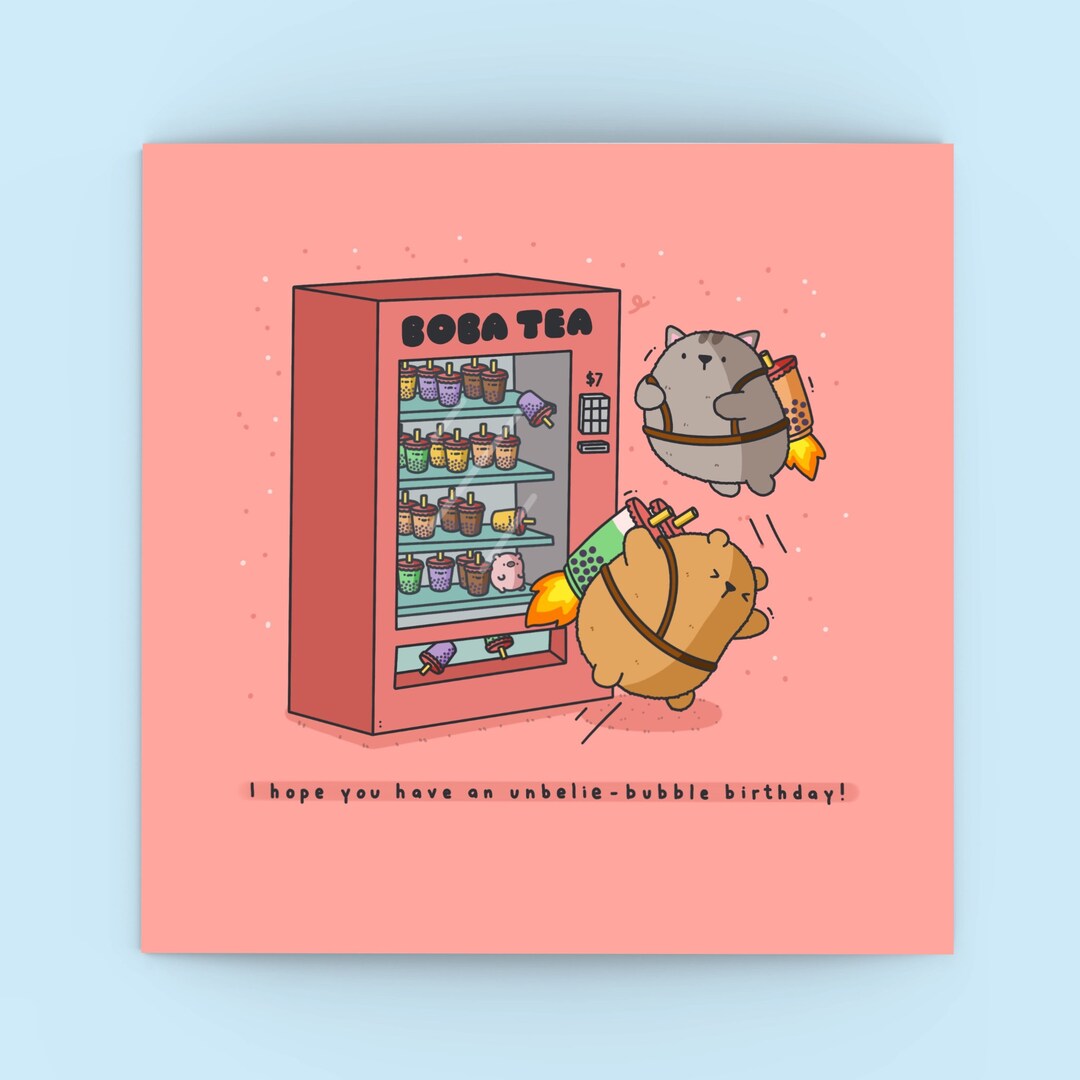 Cute Bubble Tea Birthday Card for Friend | Kawaii Boba Tea Jetpack ...