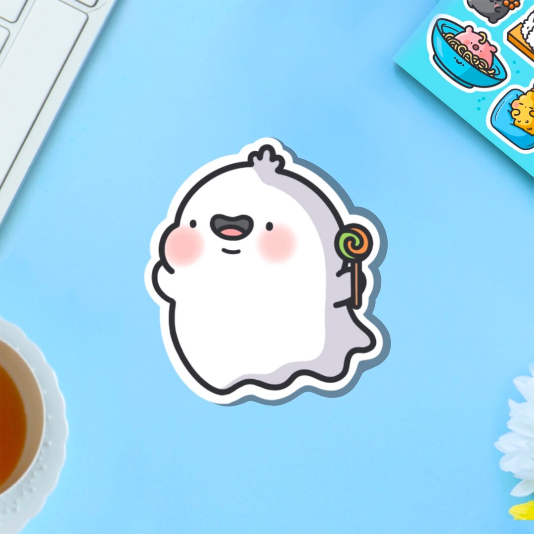 Ghost With a Lollipop Vinyl Sticker | Kawaii Ghost Sticker | Cute Vinyl ...