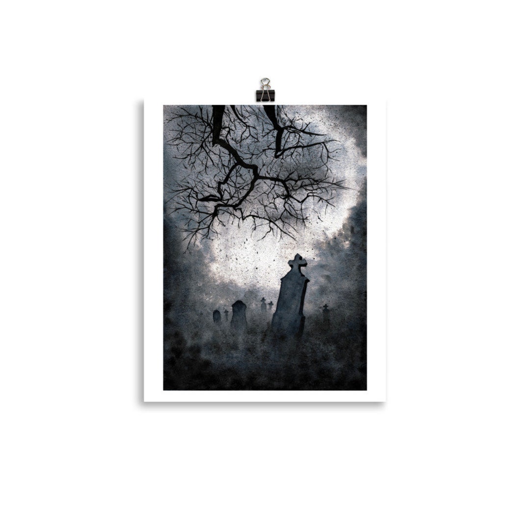 Graveyard Watercolor Poster Print - Etsy