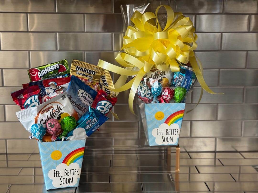 Kids Get Well/feel Better Soon Gift Basket-box With Candy-cookies ...
