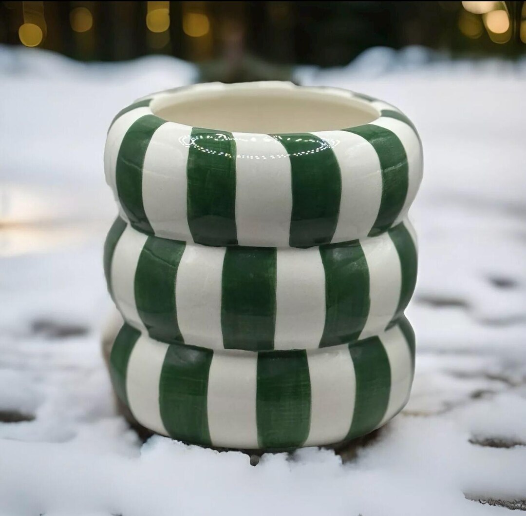 Green and White Peppermint Candy Ceramic Christmas Planter New! - Etsy