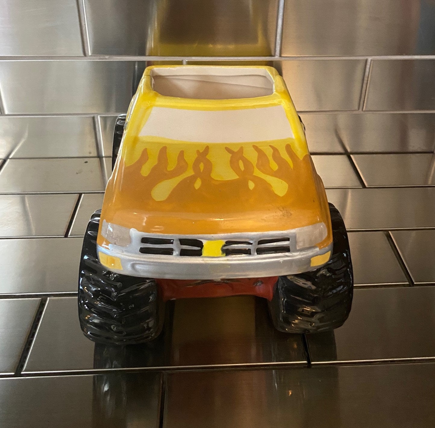 Ceramic Yellow Monster Truck Planter / Ceramic Jeep Truck - Etsy