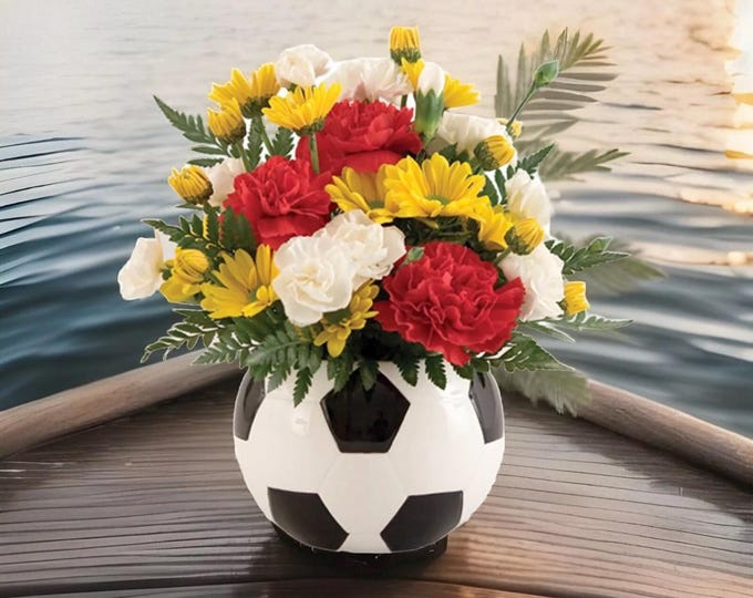 Soccer Ball Ceramic Planter, Sports Fan Flower Pot Bowl, Athletic ...