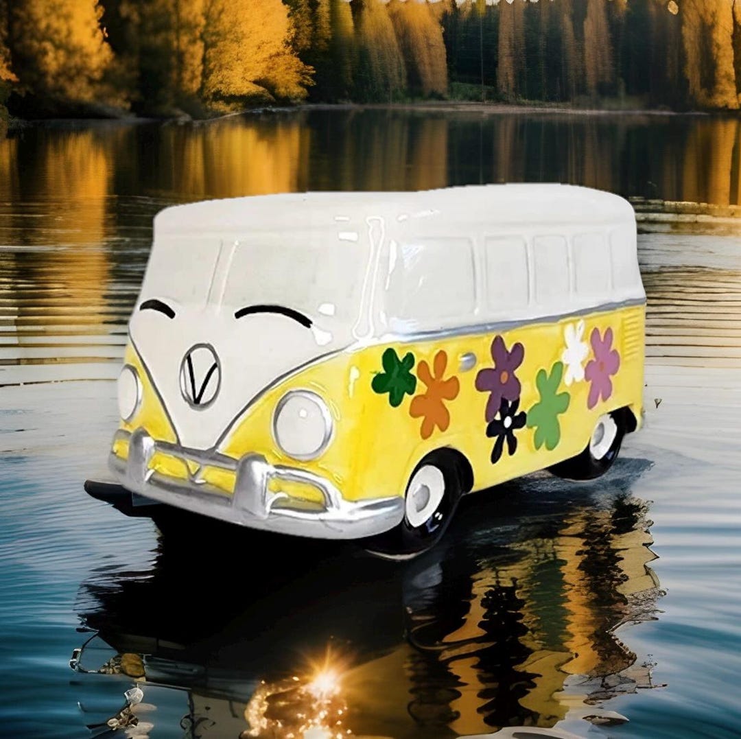 Hippie Van Planter Yellow With Flowers New! - Etsy