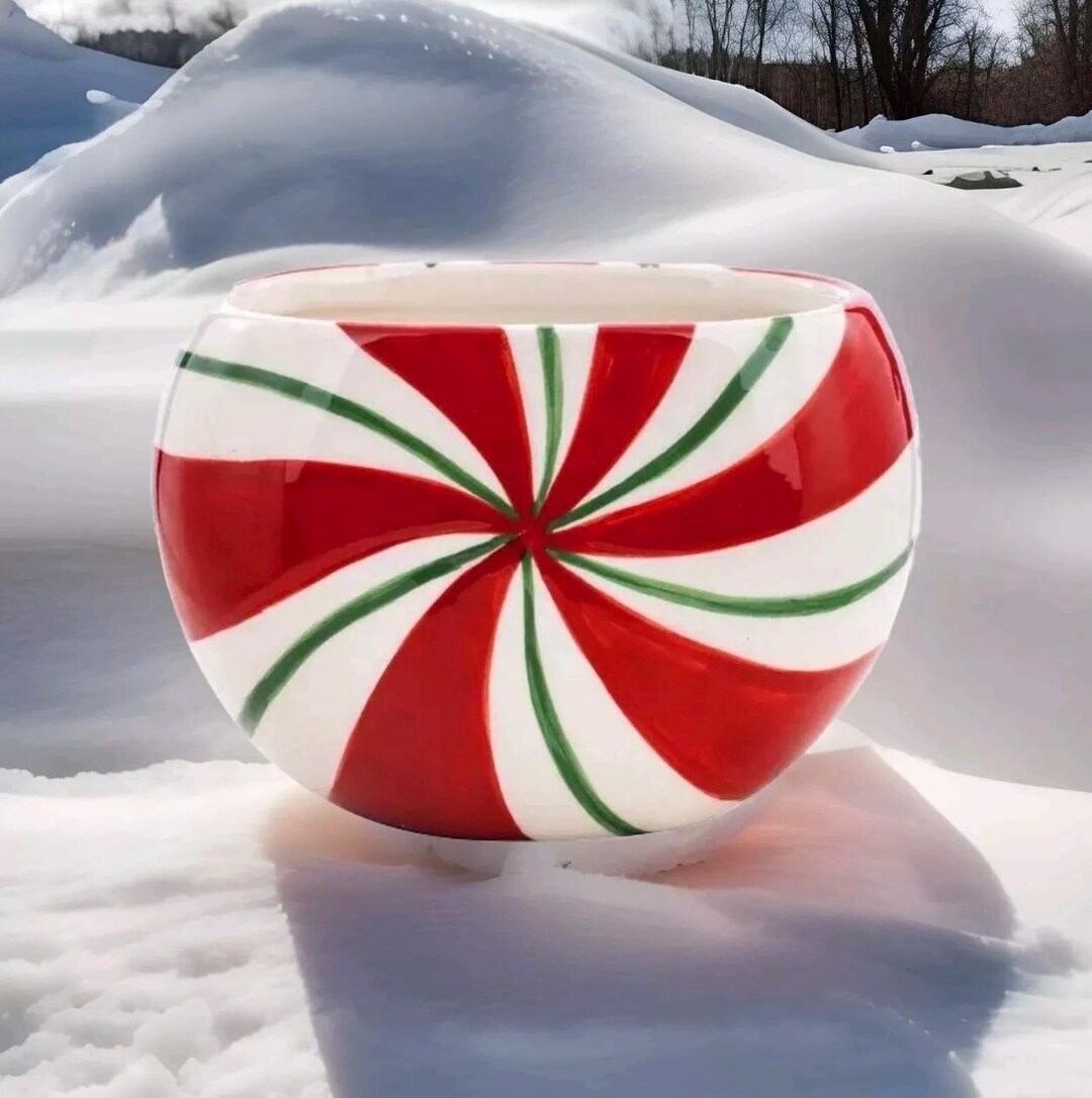 Peppermint Candy Ceramic Christmas Planter/candy Dish/basket - Etsy