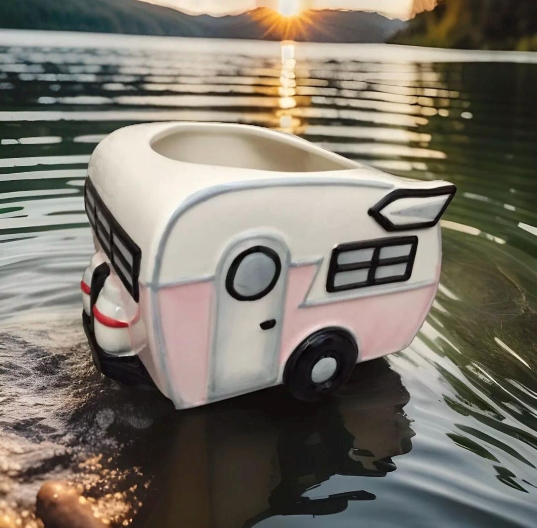Ceramic Camper Trailer Pink Planter - Etsy