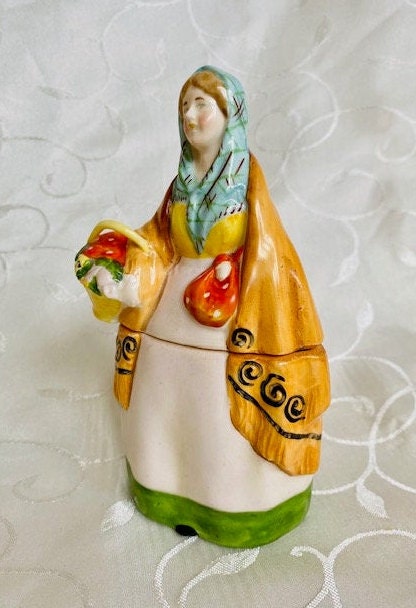 Powder Pot Box circa 1910 Antique German Porcelain Figural Lady Figure ...