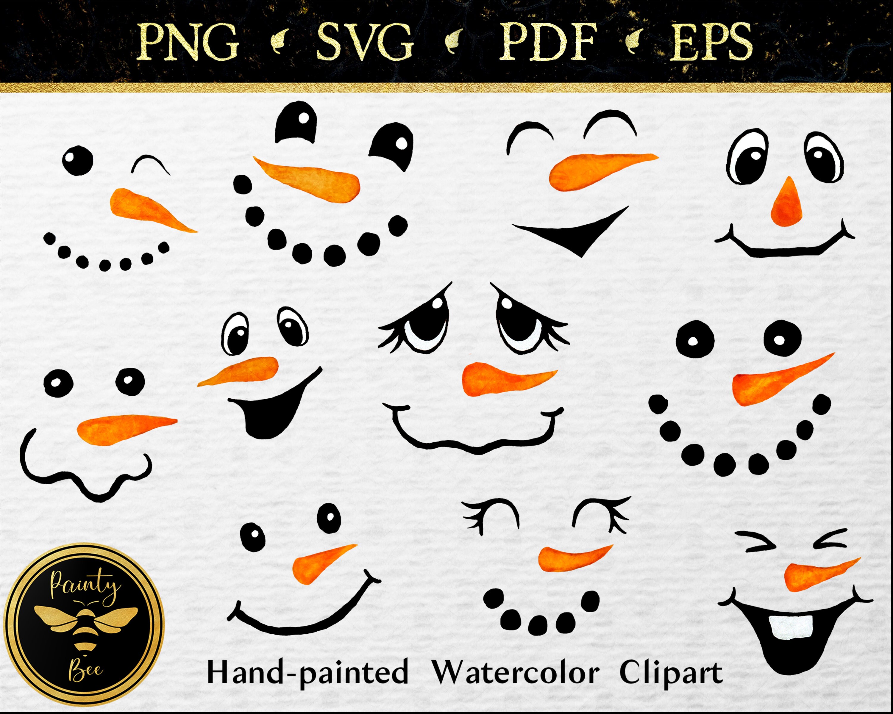 Watercolor Snowman Face Clipart: Winter Holiday SVG PNG Files - Etsy