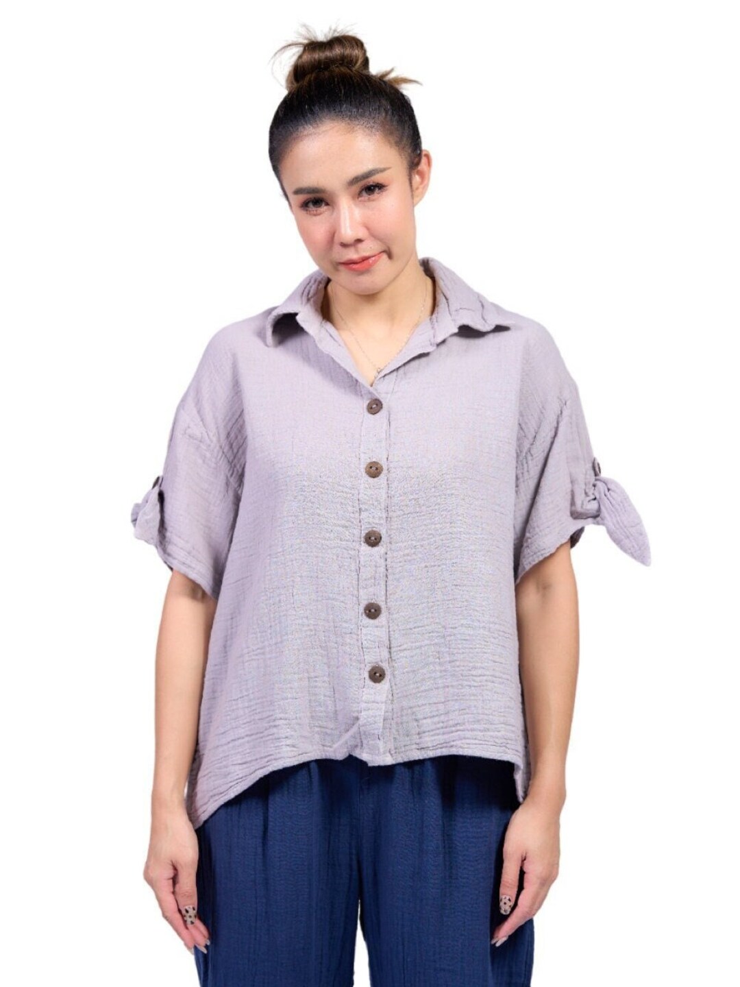 Cotton Gauze Shirt With Buttons Oversize Shirt Short Sleeves Loose Fit ...