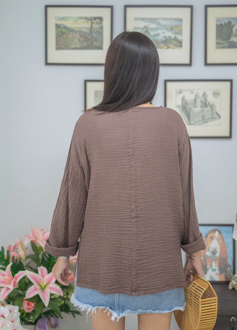 Double Gauze 100% Cotton Long Sleeve Crew Neck Tunic With | Etsy
