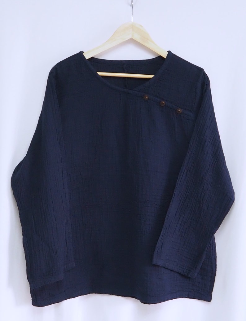 Double Gauze 100% Cotton Long Sleeve Crew Neck Tunic With | Etsy
