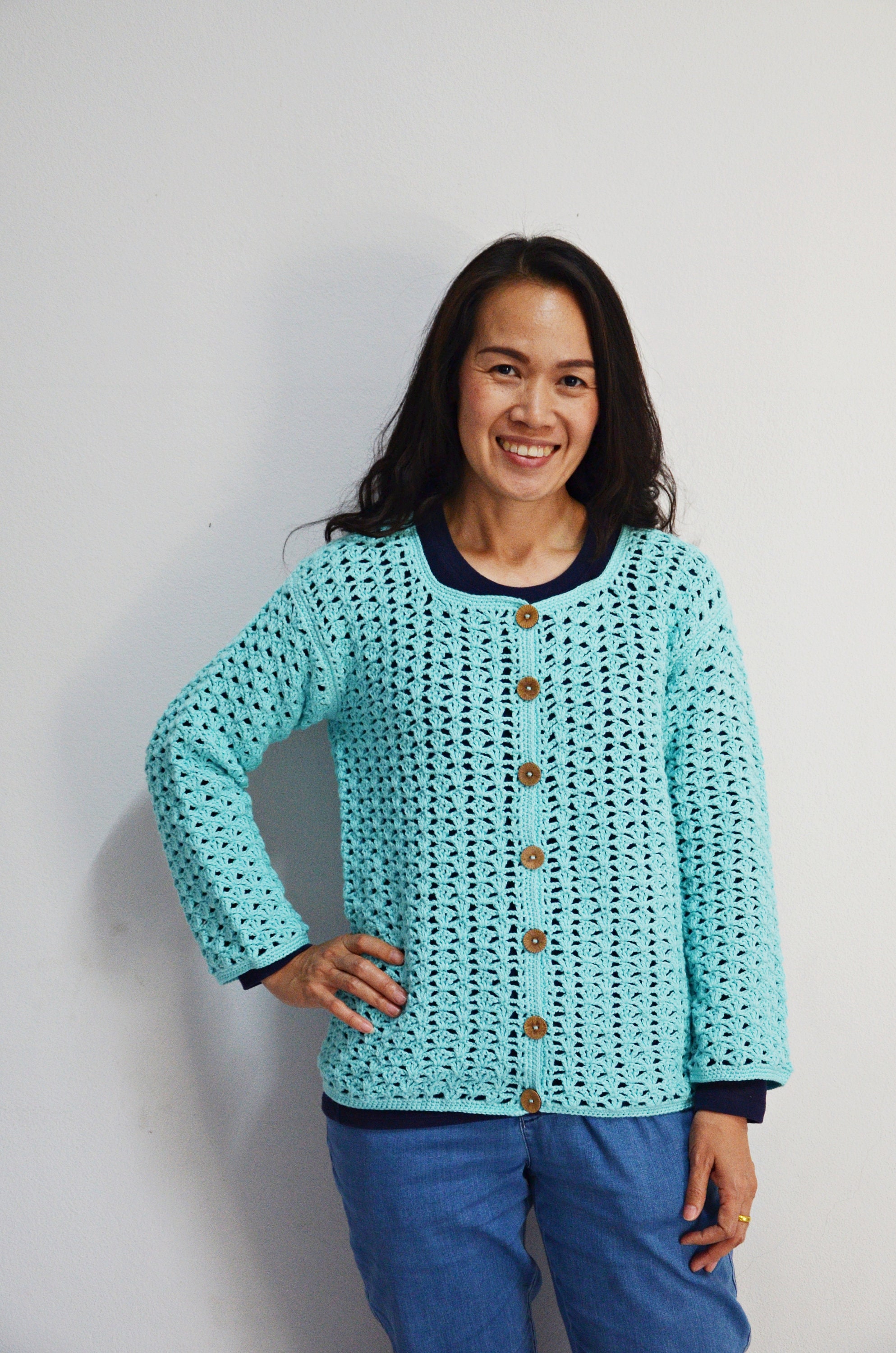 Buy For Her Crochet Cotton Cardigan With Coconut Shell Buttons ...