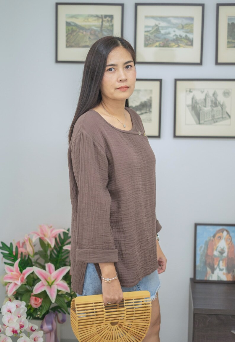Double Gauze 100% Cotton Long Sleeve Crew Neck Tunic With | Etsy