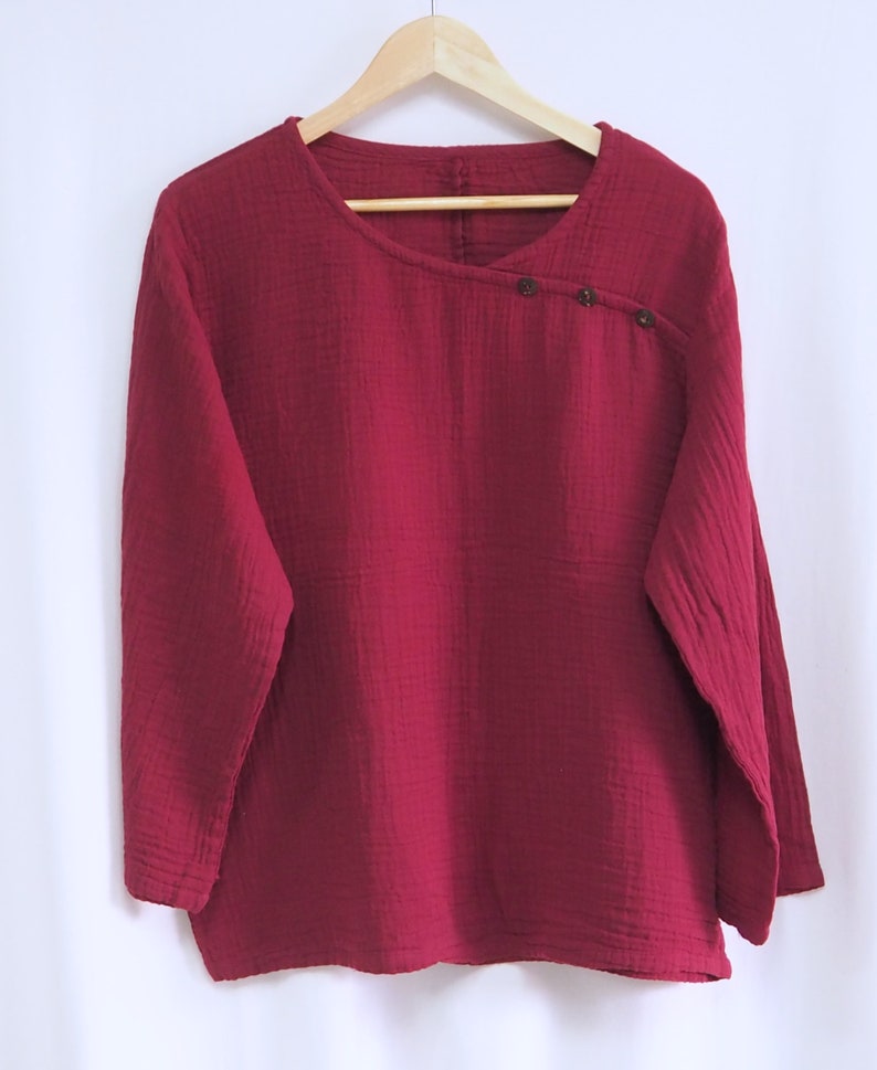Double Gauze 100% Cotton Long Sleeve Crew Neck Tunic With | Etsy