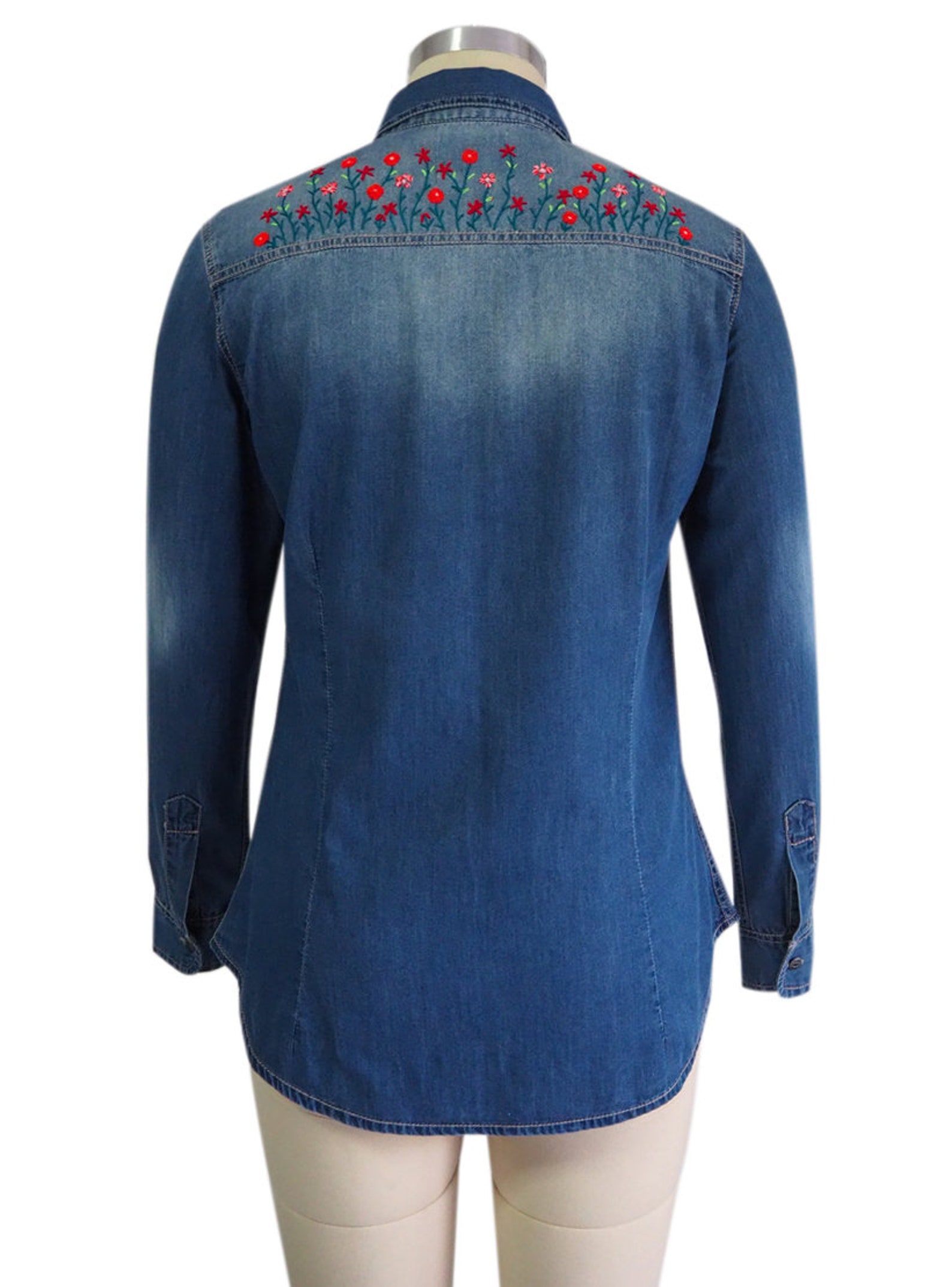 Women Denim Shirt Hand Embroidery, Button Down Denim Shirt, Women's Top ...