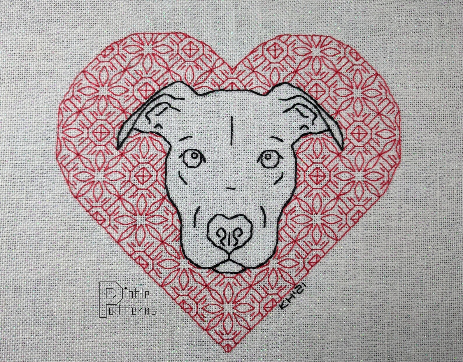 Puppy Dog Eyes - Pitbull Blackwork Valentine - Modern Cross Stitch ...