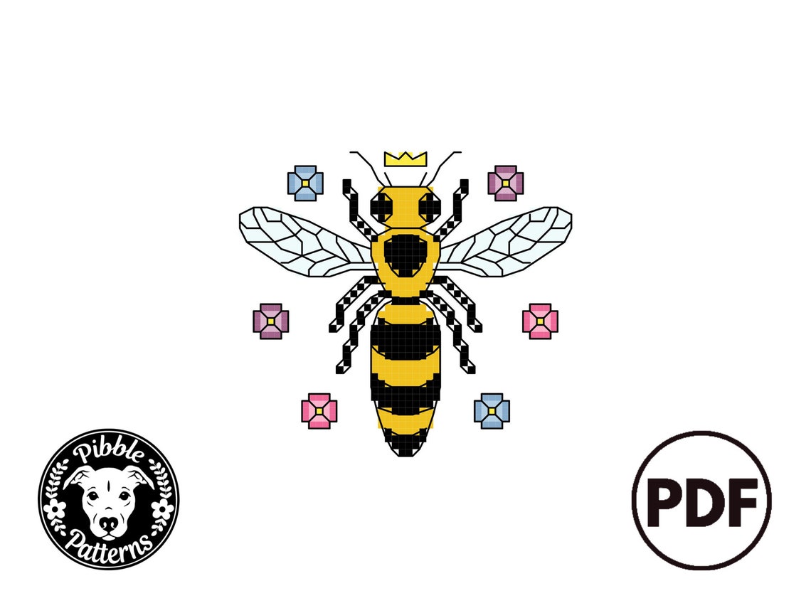 Queen Bee - Modern Cross Stitch Pattern PDF - Instant Download - Pibble ...