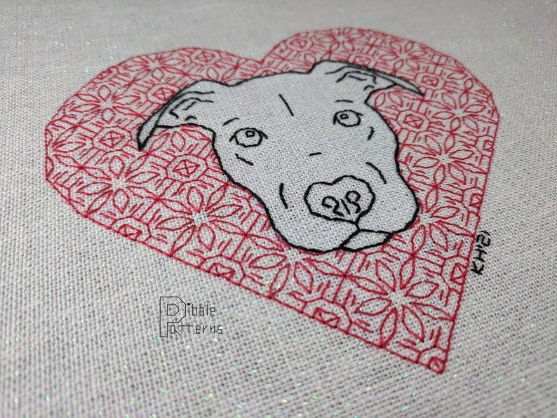Puppy Dog Eyes - Pitbull Blackwork Valentine - Modern Cross Stitch ...