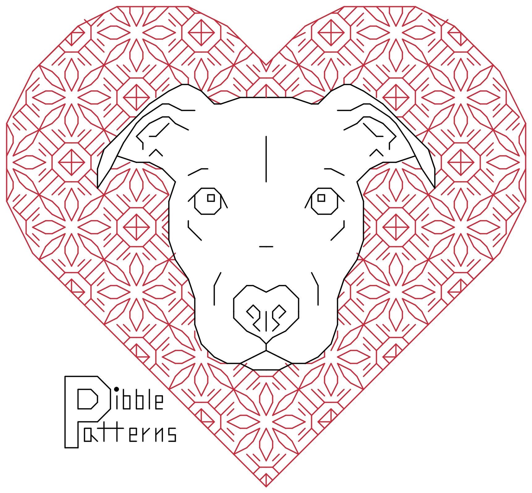 Puppy Dog Eyes - Pitbull Blackwork Valentine - Modern Cross Stitch ...