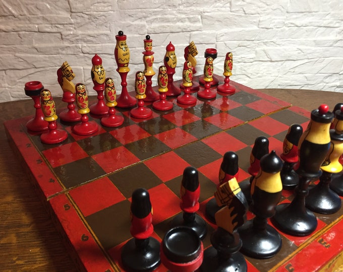 Matryoshka Russian Chess Set // Soviet Vintage Wooden Painted Chess ...