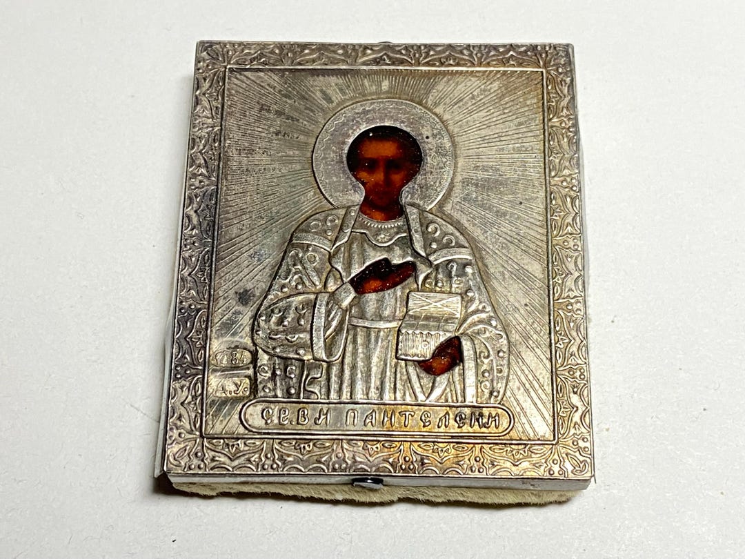 Russian Small Silver Icon, Silver 84 Orthodox Icon Patelimon the Healer ...