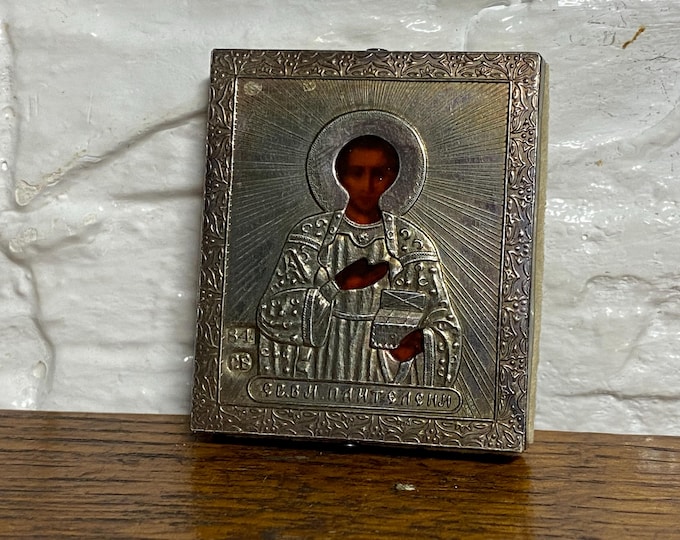 Russian Small Silver Icon, Silver 84 Orthodox Icon Patelimon the Healer ...