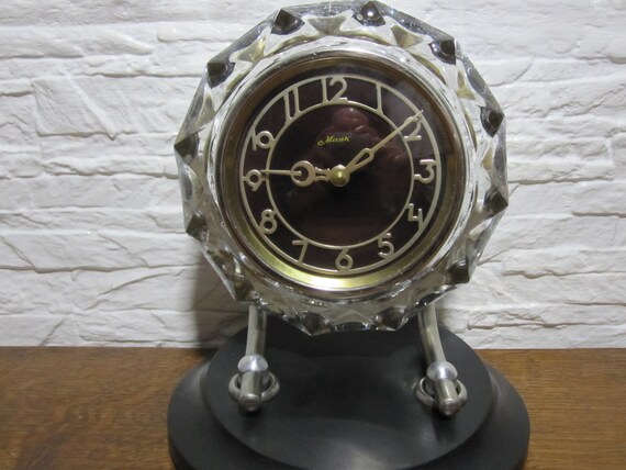 Mantel Clock Soviet Crystal clock 60s. Vintage Soviet Mechanical Clock ...