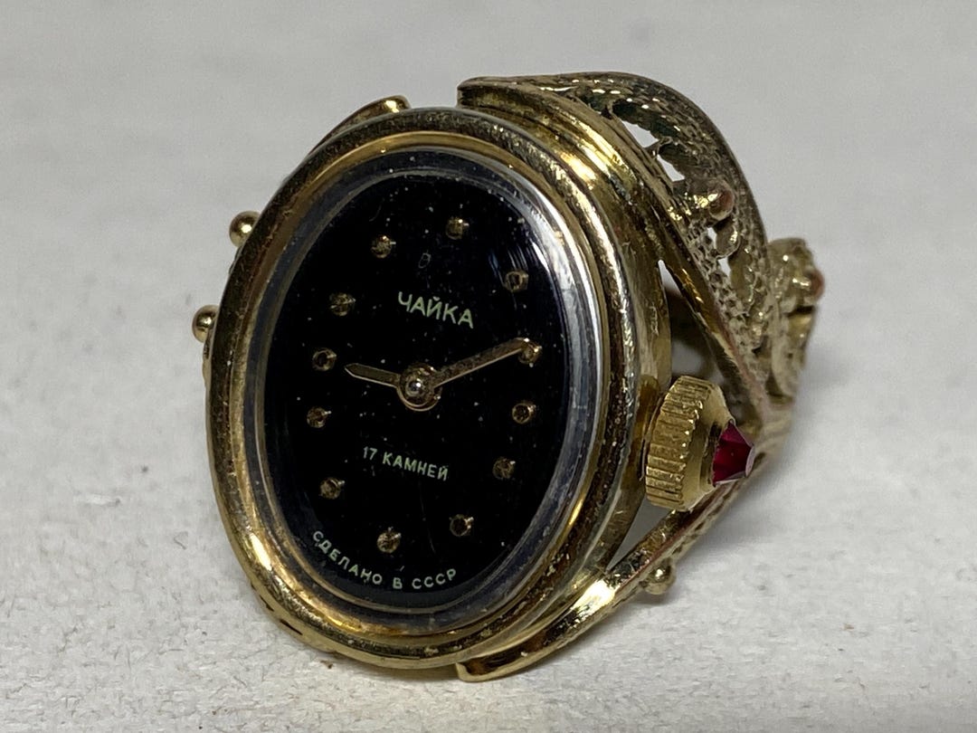 Gilded CHAYKA Signet Vintage Lovely USSR Soviet Mechanical Openwork ...