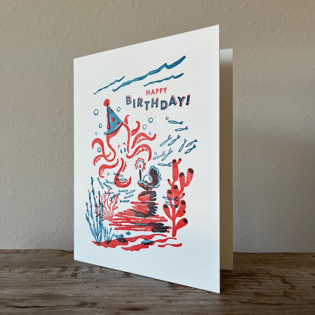 Little Red Octopus Birthday Card - Etsy