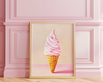 Ice Cream Art Print Pink Ice Cream Decor Food Art Poster Foodie Art ...