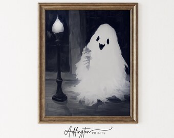 Whimsical Ghost Ice Cream Cone Art Print: Quirky Vintage Illustration ...