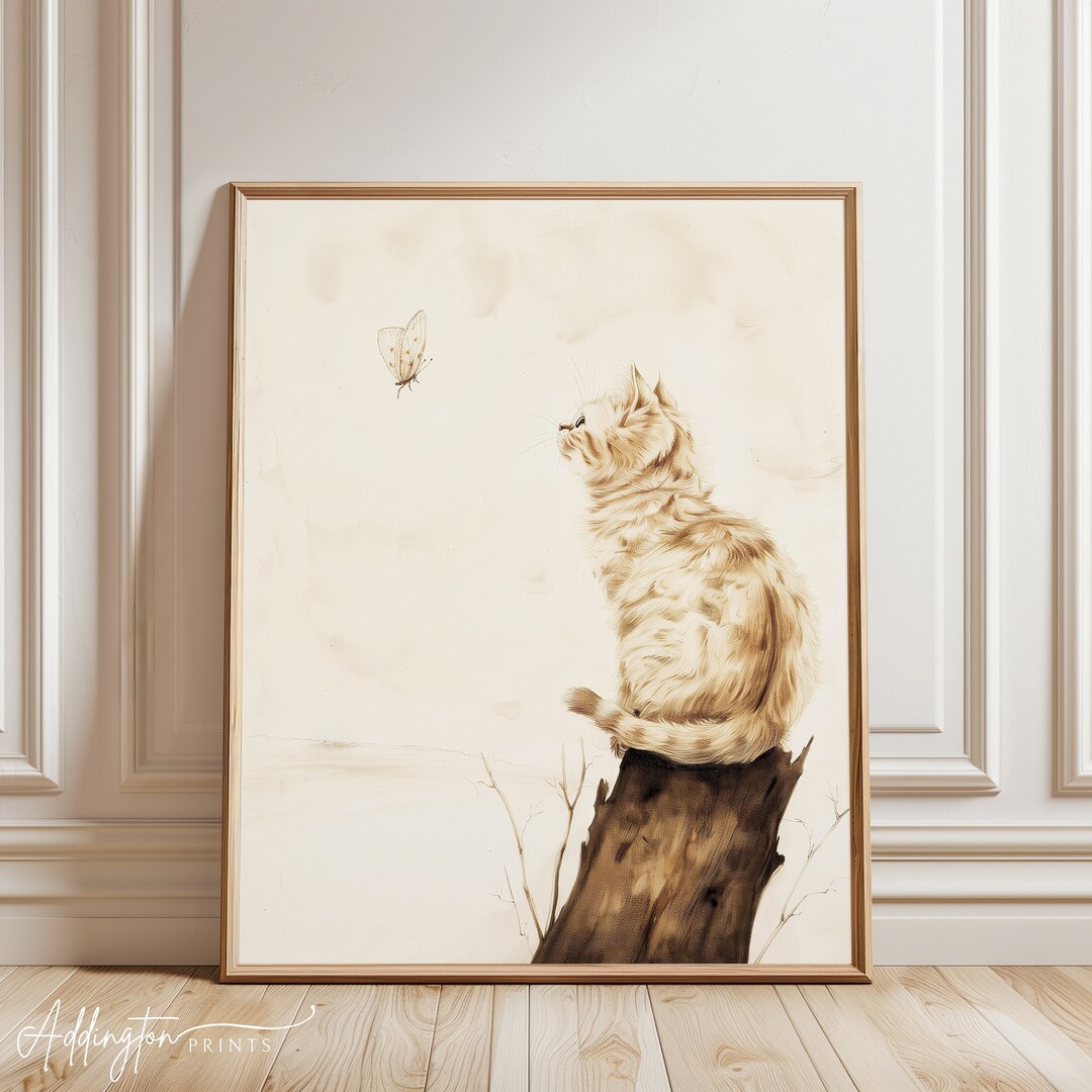 Cat Art Print | Moth | Funny Wall Art | Cute Cat Gift | Orange Cat ...