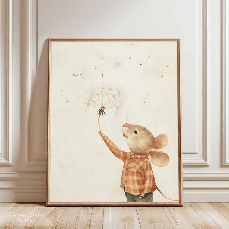 Mouse Dandelion Art Print | Softness Nursery Art Prints | Cute Mouse ...