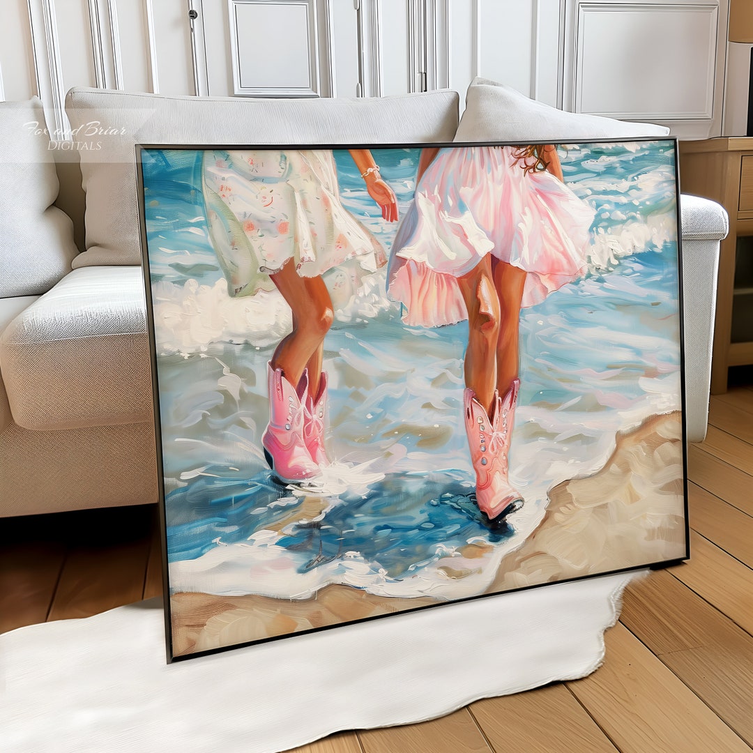 Pink & Preppy Cowgirl Boots Art Print Girly Trendy Wall Art Cowgirl ...