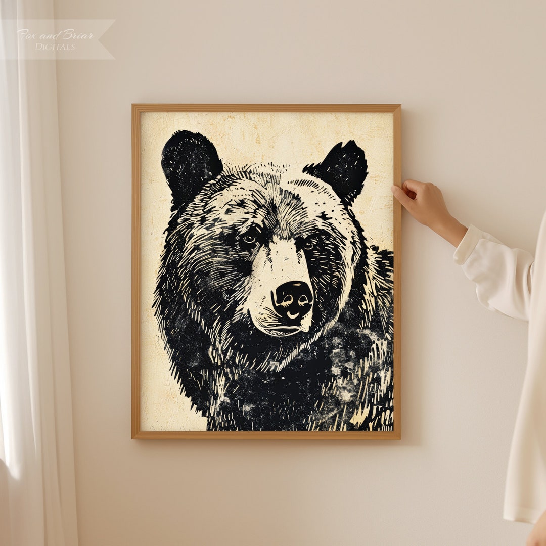 Rustic Bear Art Print | Bear Sketch | Cabin Wall Art | Vintage Print ...