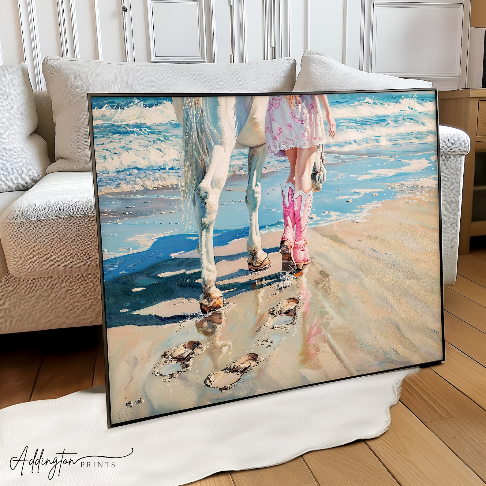Pink & Preppy Cowgirl With Horse Art Print | Girly Trendy Wall Art ...