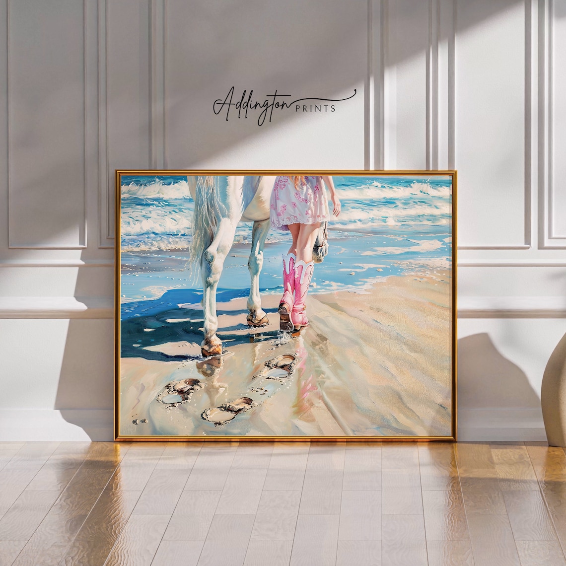 Pink & Preppy Cowgirl With Horse Art Print | Girly Trendy Wall Art ...