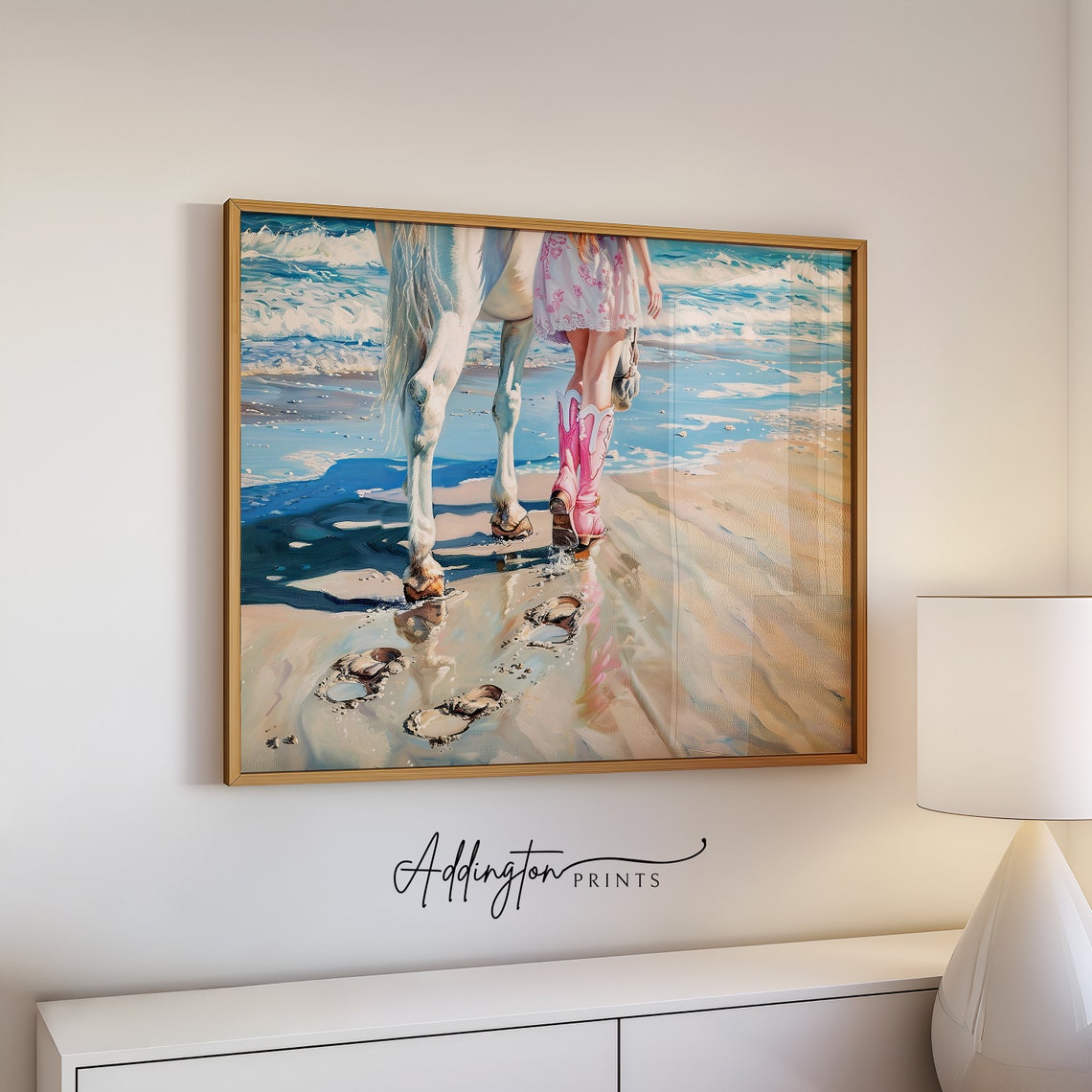 Pink & Preppy Cowgirl With Horse Art Print | Girly Trendy Wall Art ...