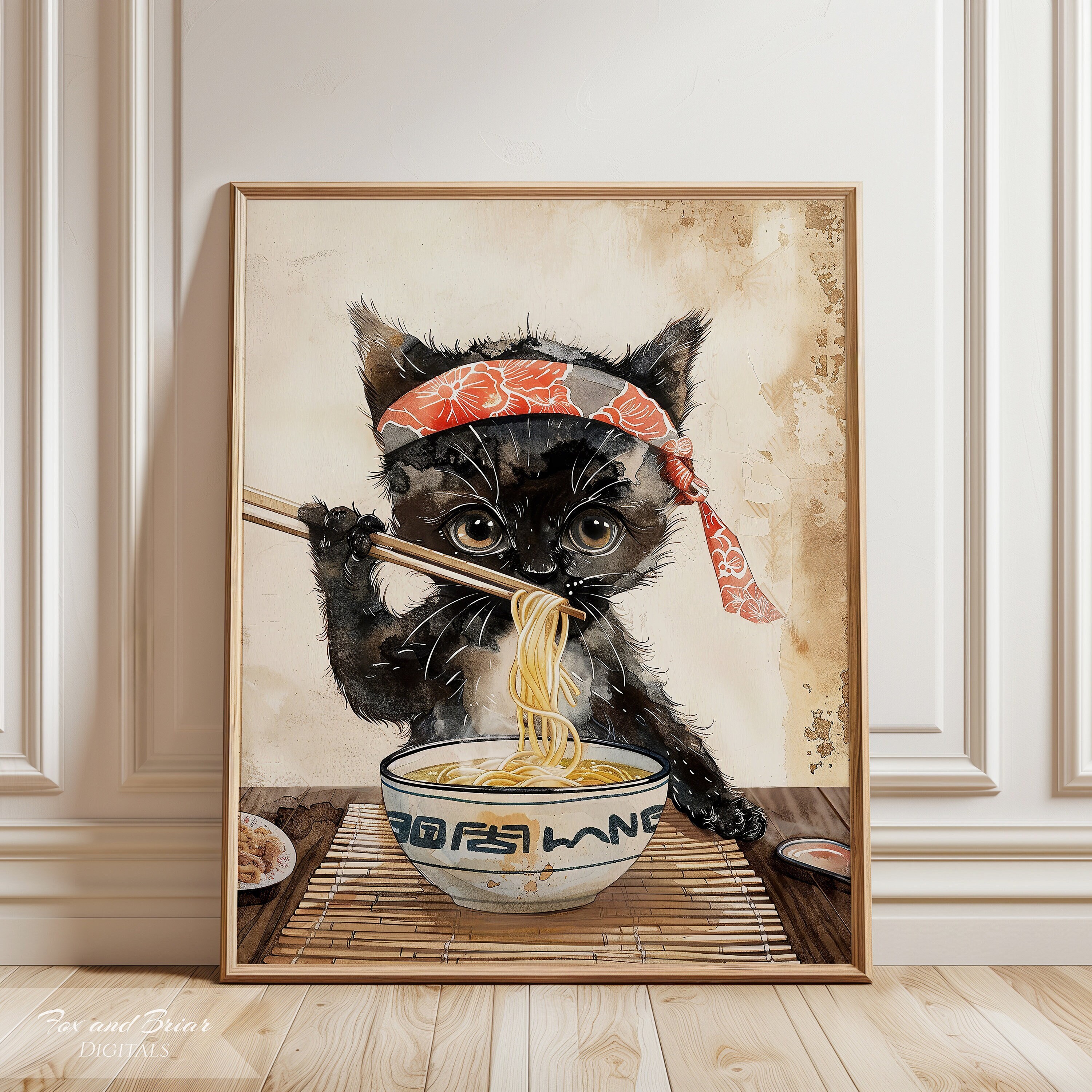 Noodle Black Cat Wall Art | Tokyo Art Print | Ramen Noodles Anime Art ...