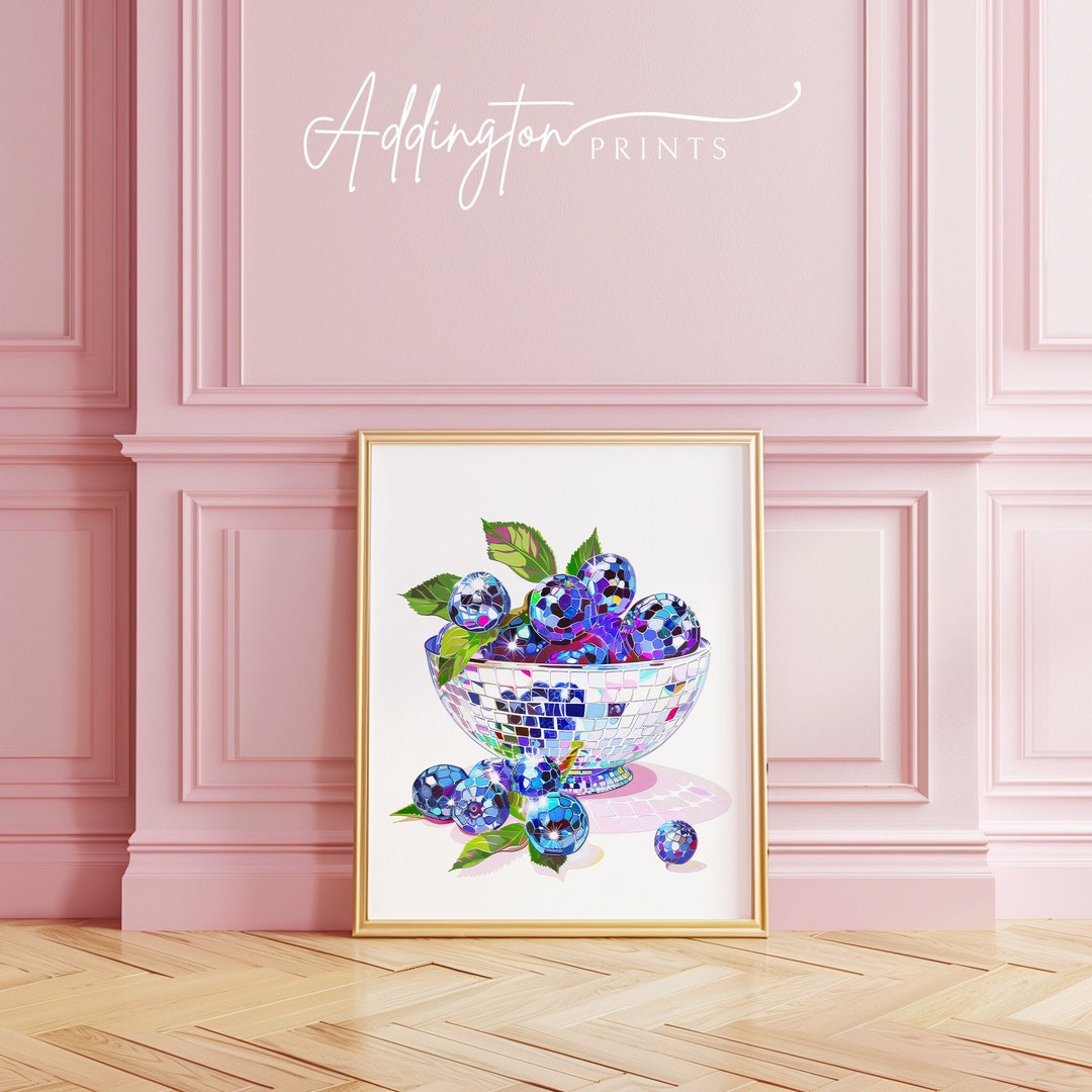 Disco Blueberries Art Print | Wall Art Poster | Glam Disco Ball ...