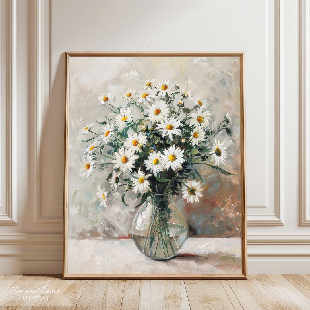Vintage Daisies Art Print | Wall Art | Oil Painting | Antique Print ...